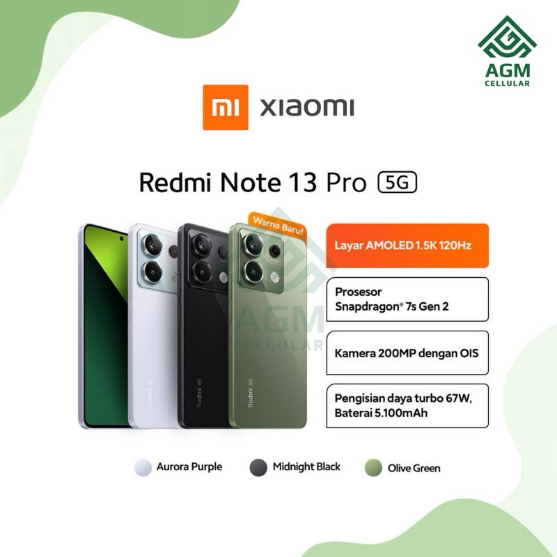Jual HANDPHONE XIAOMI REDMI NOTE 13 PRO 5G RAM 12GB/512GB | 8GB/256GB ...