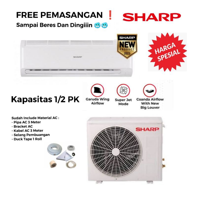 Jual FREE PEMASANGAN AC Split SHARP 1/2 PK - Garuda Multiflow AH-A5BEY LOW VOLTAGE R32 Turbo ...