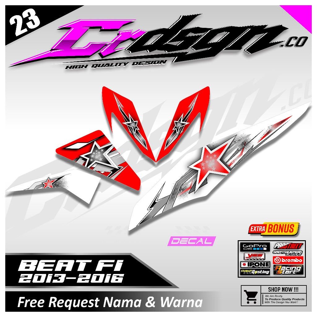 Jual Striping Sticker Variasi Beat 2013-2016 Fi Motif Bintang Racing ...