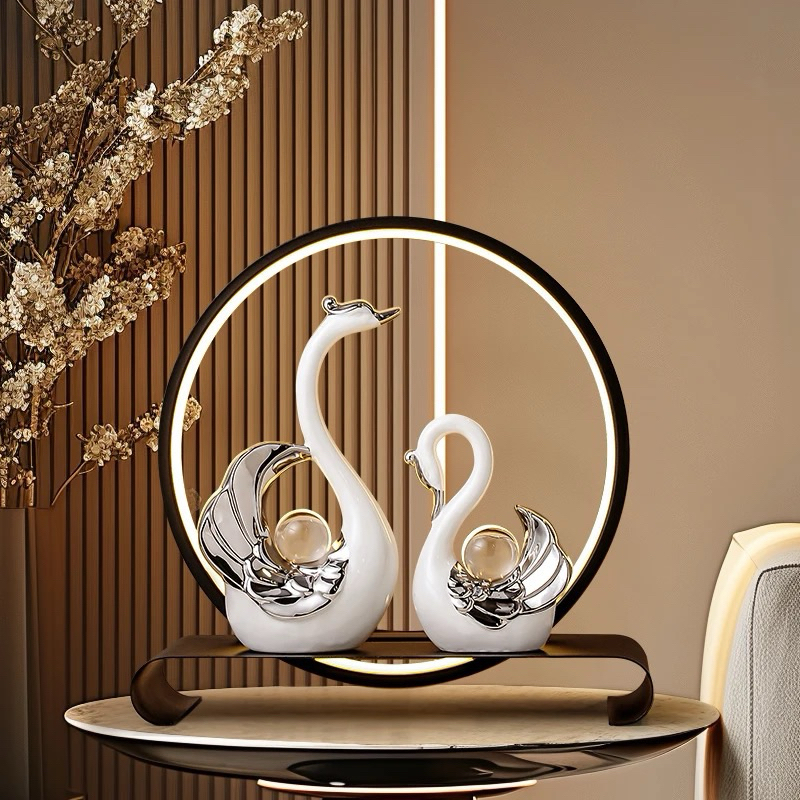 Jual Couple Swan Silver Crystal Ball Ceramic Statue/ pajangan meja home ...