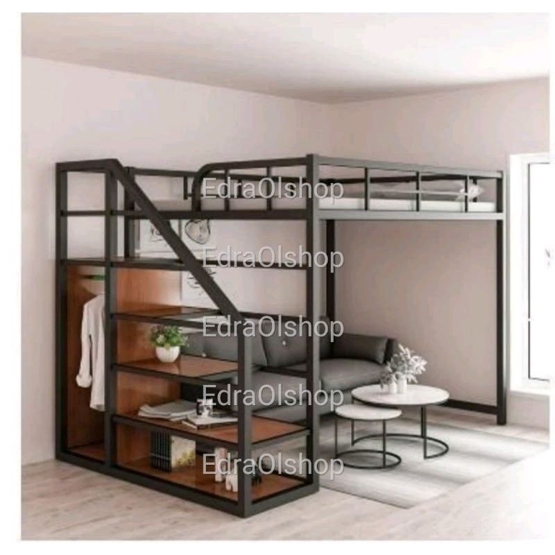 Jual Ranjang 200x200cm Mezzanine Tingkat Loftbed Tangga Rak Susun Besi ...