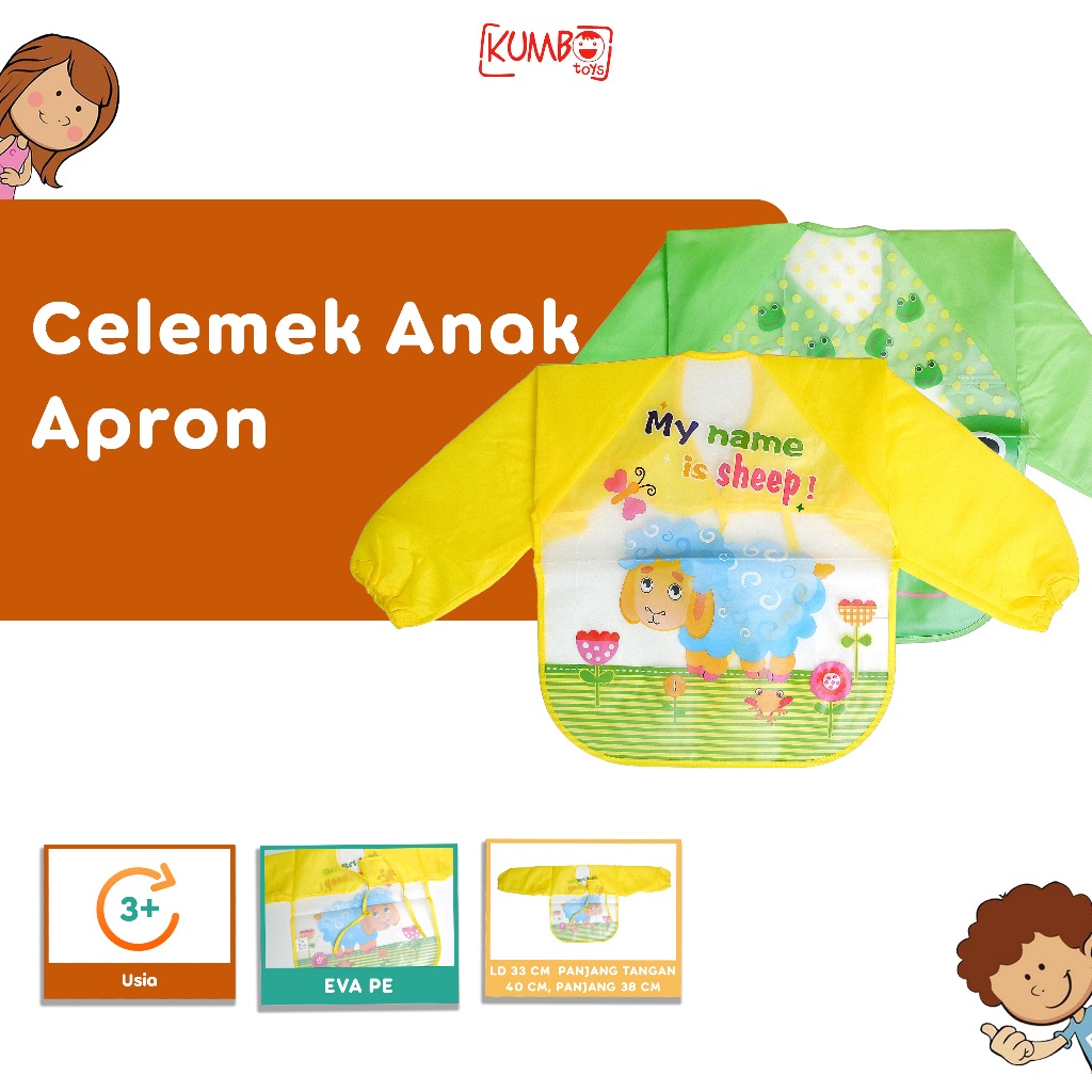 Jual Celemek Baju Anak Apron Masak dan Melukis Karakter Lucu Bib Anti ...