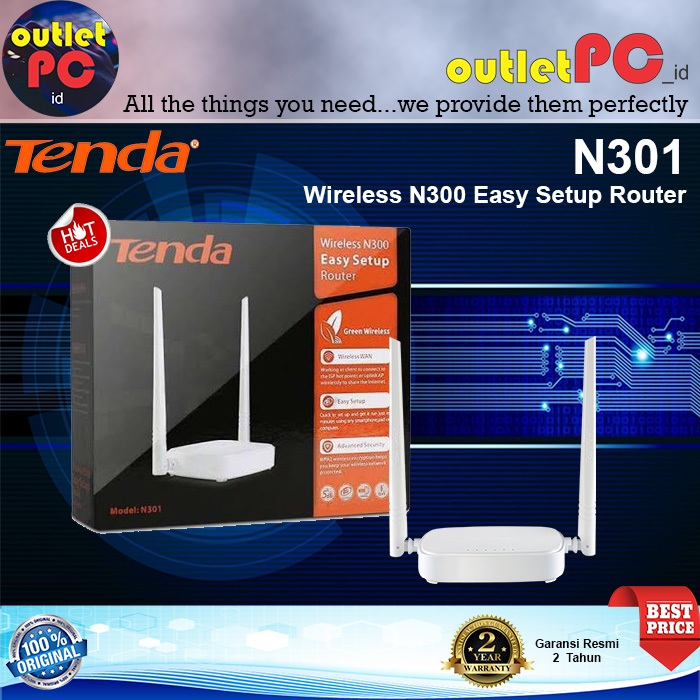 Jual TENDA N301 WIRELESS ROUTER N300 EASY SETUP 2 ANTENNA N 301 N-301 ...