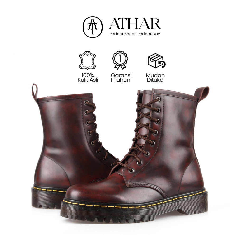 Jual Athar - Sepatu Boots Kulit Pria Ulti Burgundy | Shopee Indonesia