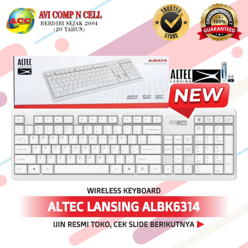 Jual Wireless Keyboard Altec LANSING ALBK6314 Warna Putih | Shopee ...