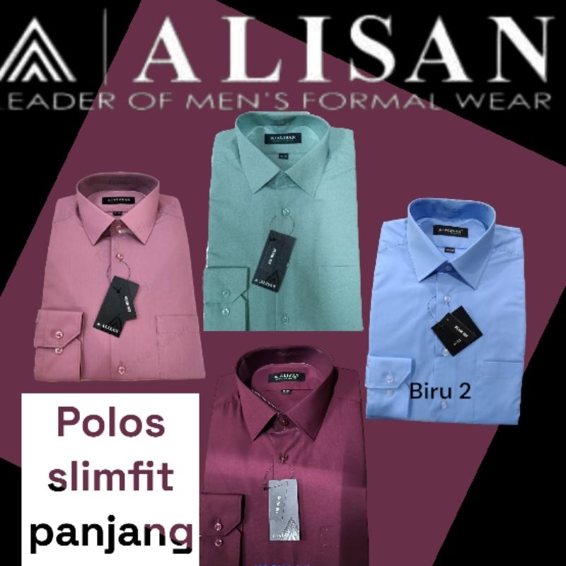 Jual kemeja alisan polos slimfit lengan panjang (100%original) | Shopee ...