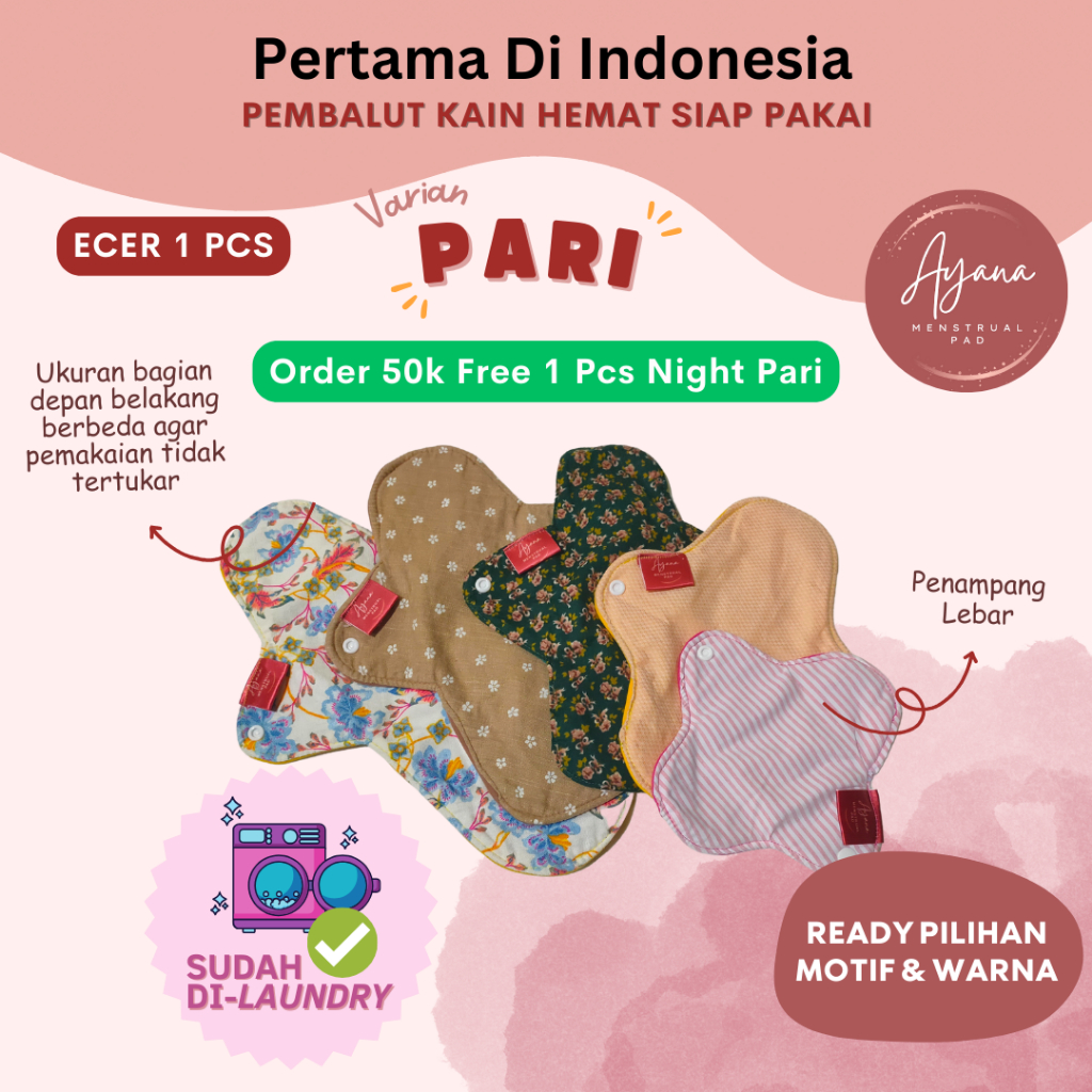 Jual AYANA MENSTRUAL PAD PARI ECER / ECERAN / SATUAN PEMBALUT KAIN CUCI ...