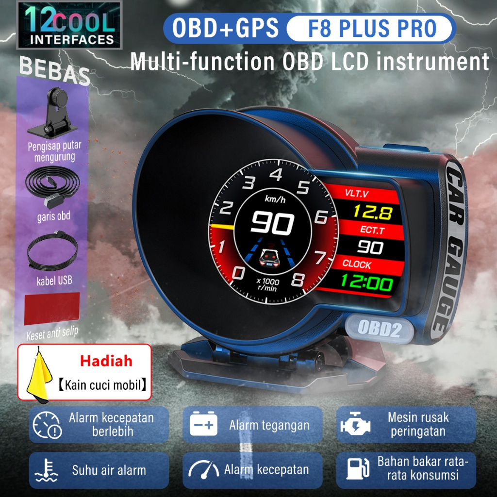 Jual F8 PLUS PRO HUD OBD2 Display scanner mobil tachometer Kode ...