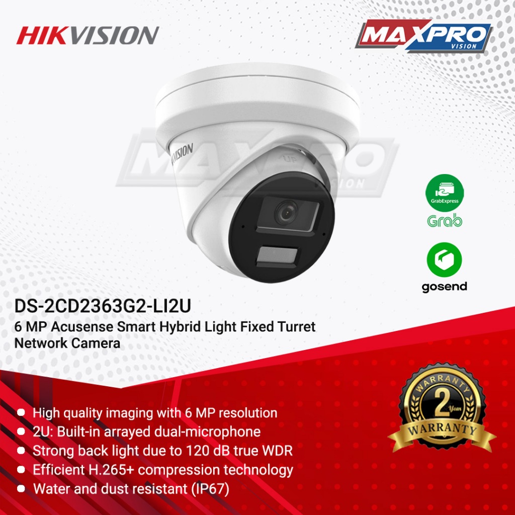 Jual DS-2CD2363G2-LI2U - HIKVISION IP 6MP ACUSENSE SMART HYBRID LIGHT TURRET AUDIO CAMERA ...
