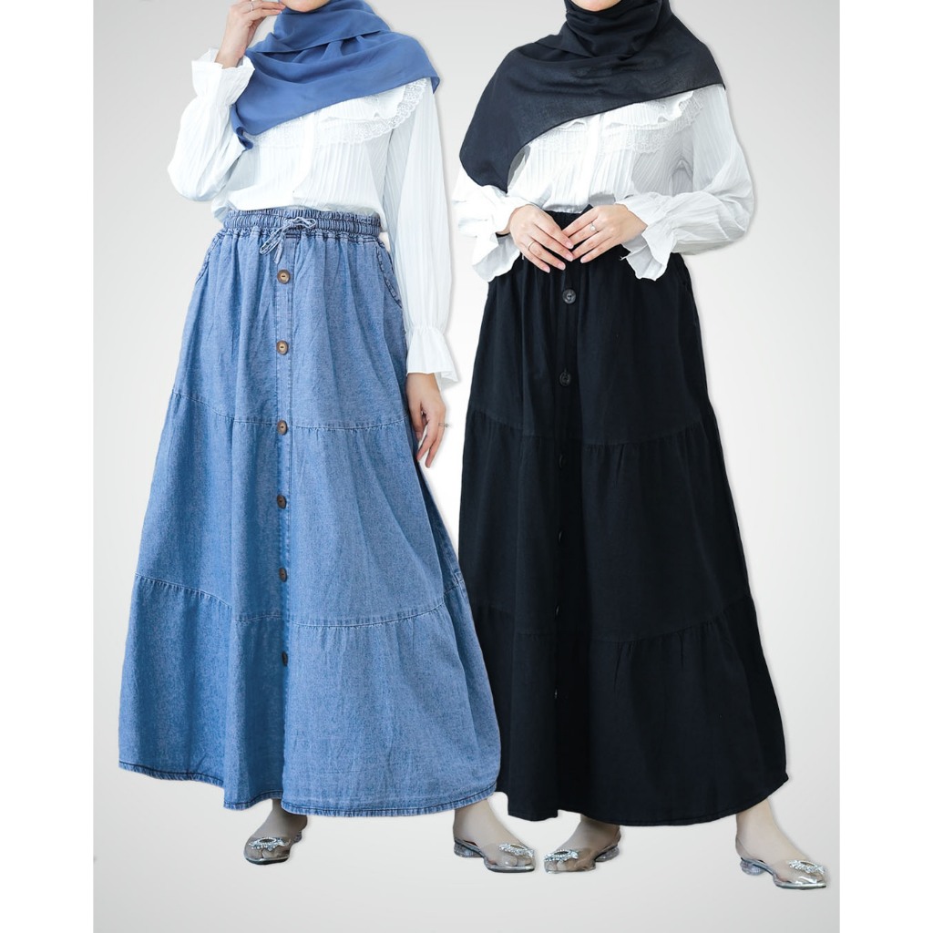 Jual SQUADA | YUNA DENIM SKIRT - ROK JEANS PREMIUM JUMBO ROK PANJANG ...