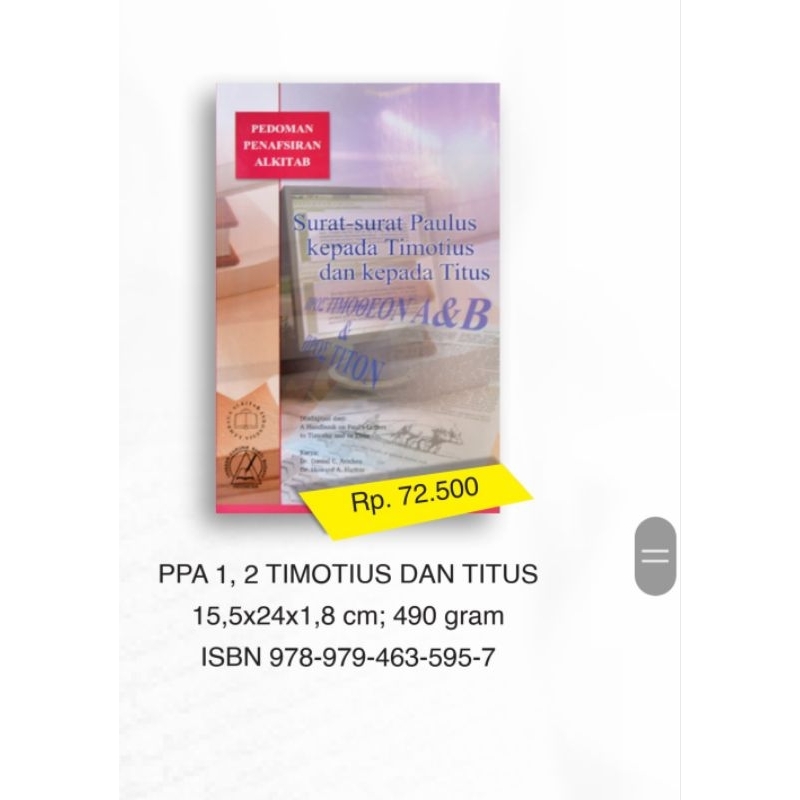 Jual Pedoman Penafsiran Alkitab Surat Paulus Kepada Timotius dan Titus ...
