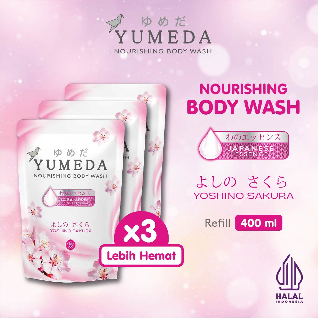 Jual YUMEDA Nourishing Body Wash Yoshino Sakura Pouch 400mL (3 pcs ...