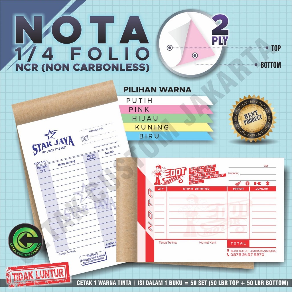 Jual BUKU NOTA,KWINTASI,NOTA CUSTOM,BON 2PLY BAHAN NCR (FREE DESIGN ...