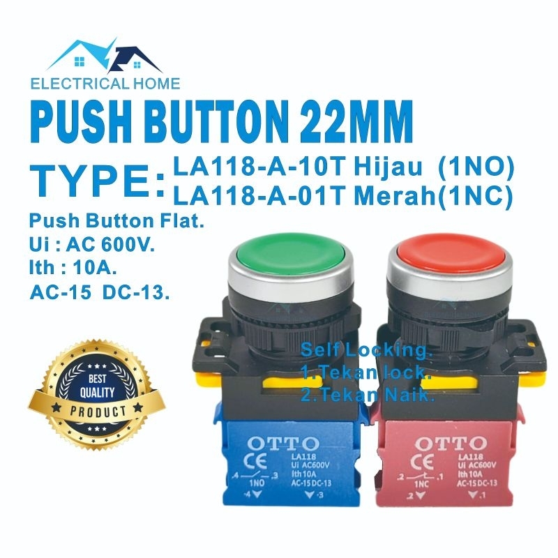 Jual PUSH BUTTON SWITCH SELF LOCKING 22MM OTTO | Shopee Indonesia