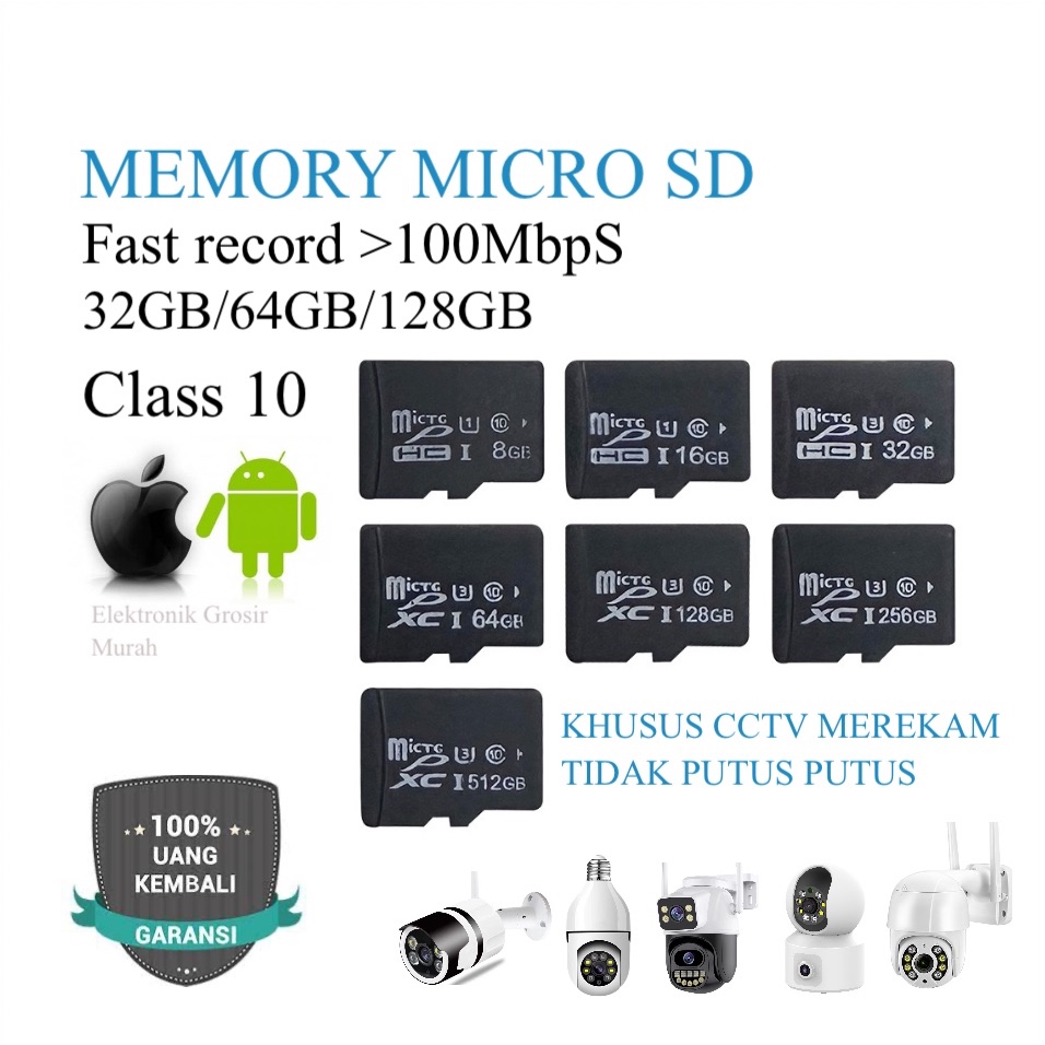 Jual CCTV memory card 32GB/64GB/128GB micro sd class 10 khusus cctv ...