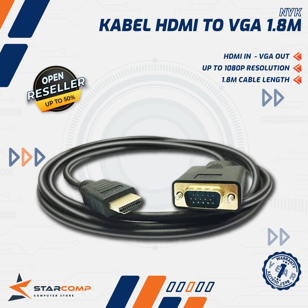 Jual Kabel HDMI Male to VGA Male NYK 1.8 Meter 1.8M Converter Adapter ...