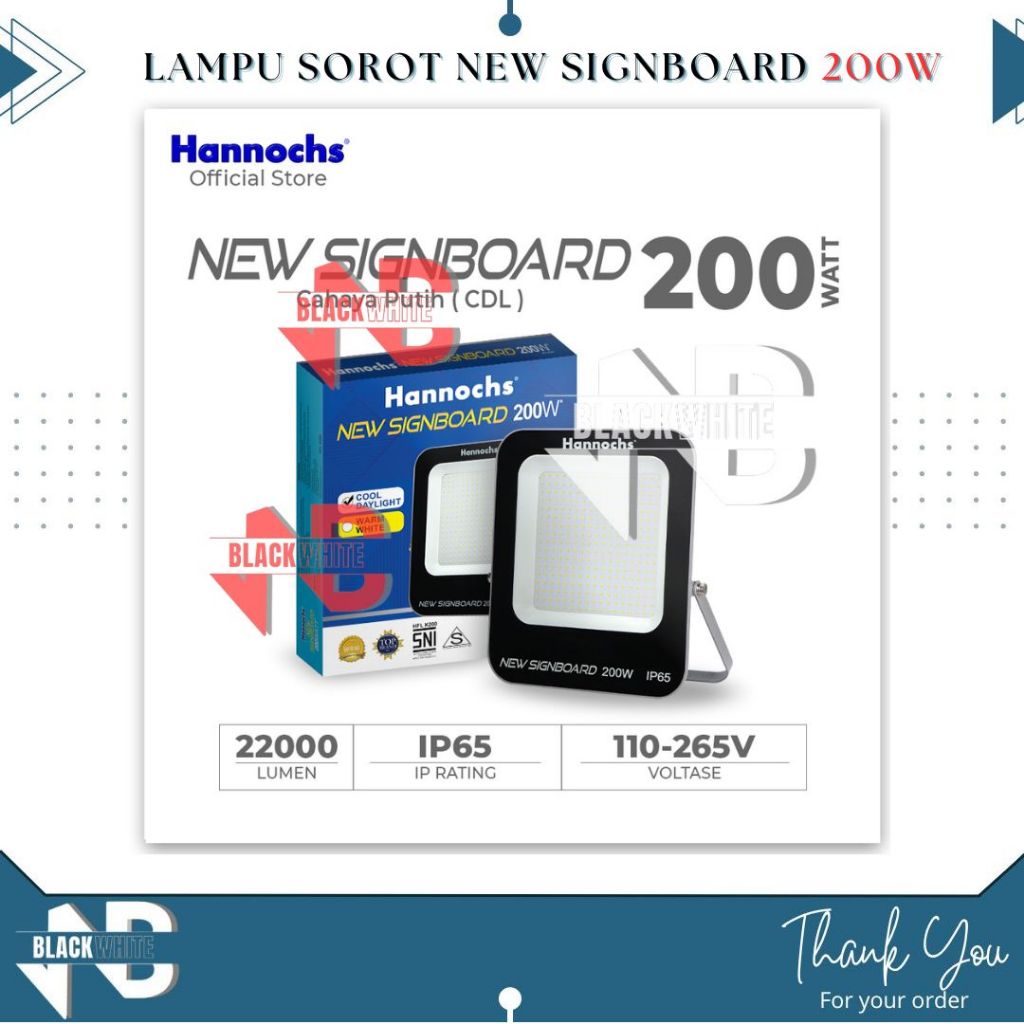Jual Hannochs New Signboard 200W Lampu Sorot LED Flood Light Cahaya ...