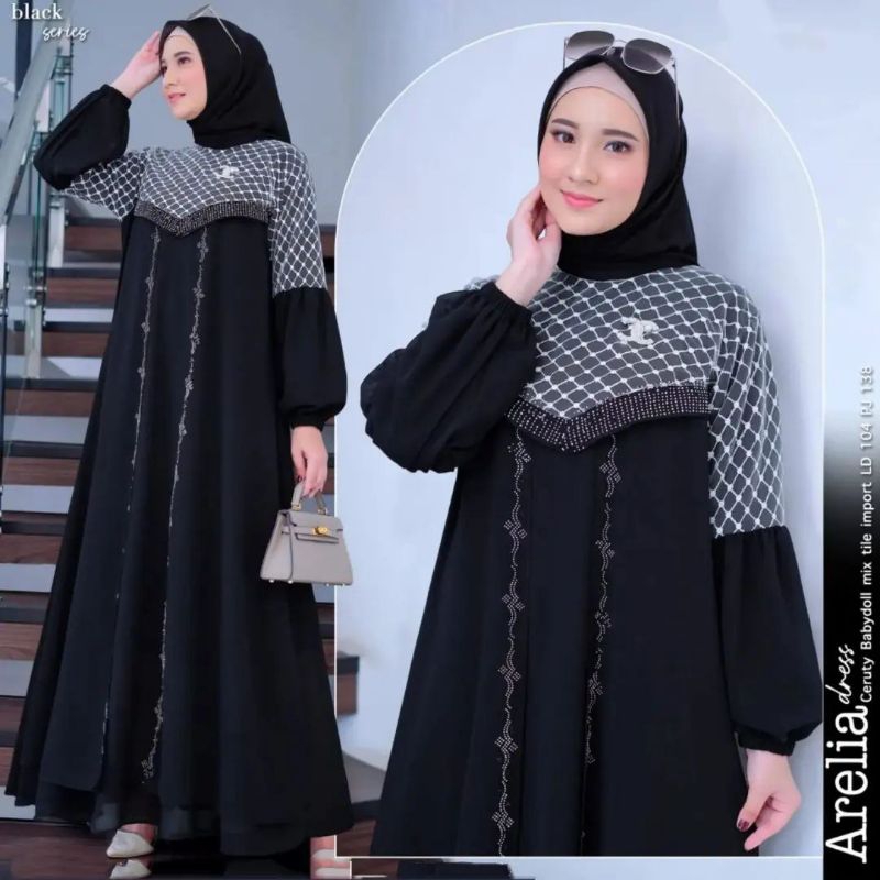 Jual Abaya Hitam Mewah Elegan Arelia Abaya Ceruty Babydoll Gamis Abaya ...