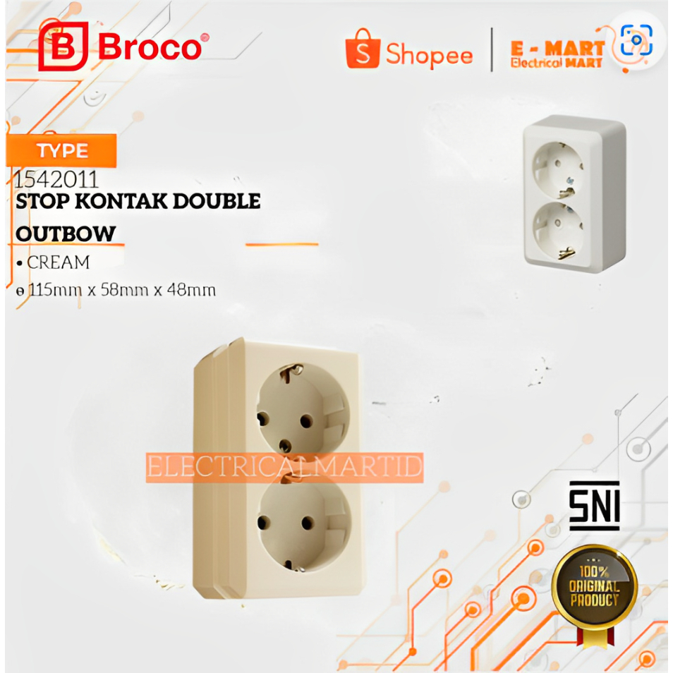 Jual BROCO Stop Kontak 2 Lubang Cream Double Stop Kontak OB Broco Cream ...