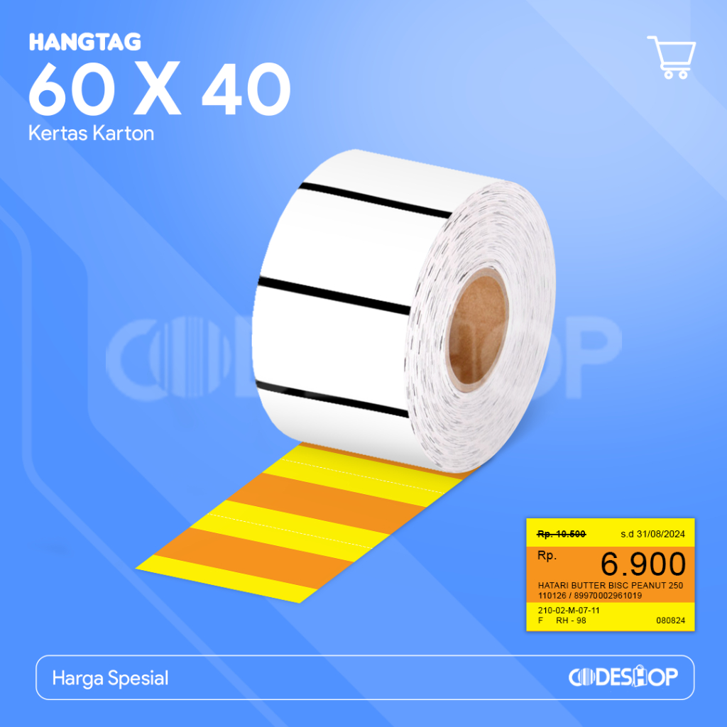 Jual Codeshop Kertas Price Tag Karton 60 x 40 mm 1 Line Blackmark Label ...