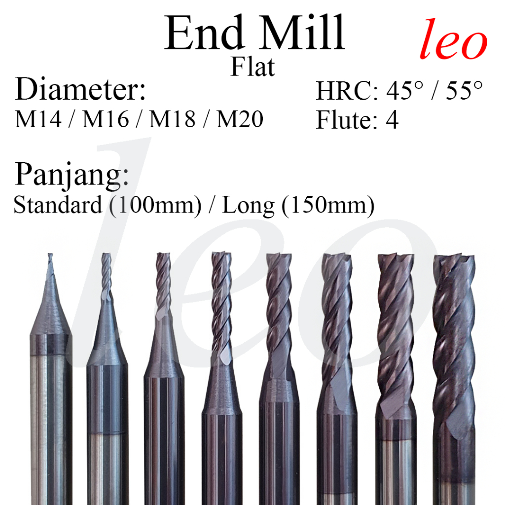 Jual End Mill Carbide Leo Flat Diameter 14/16/18/20 mm HRC 45/55 4 ...