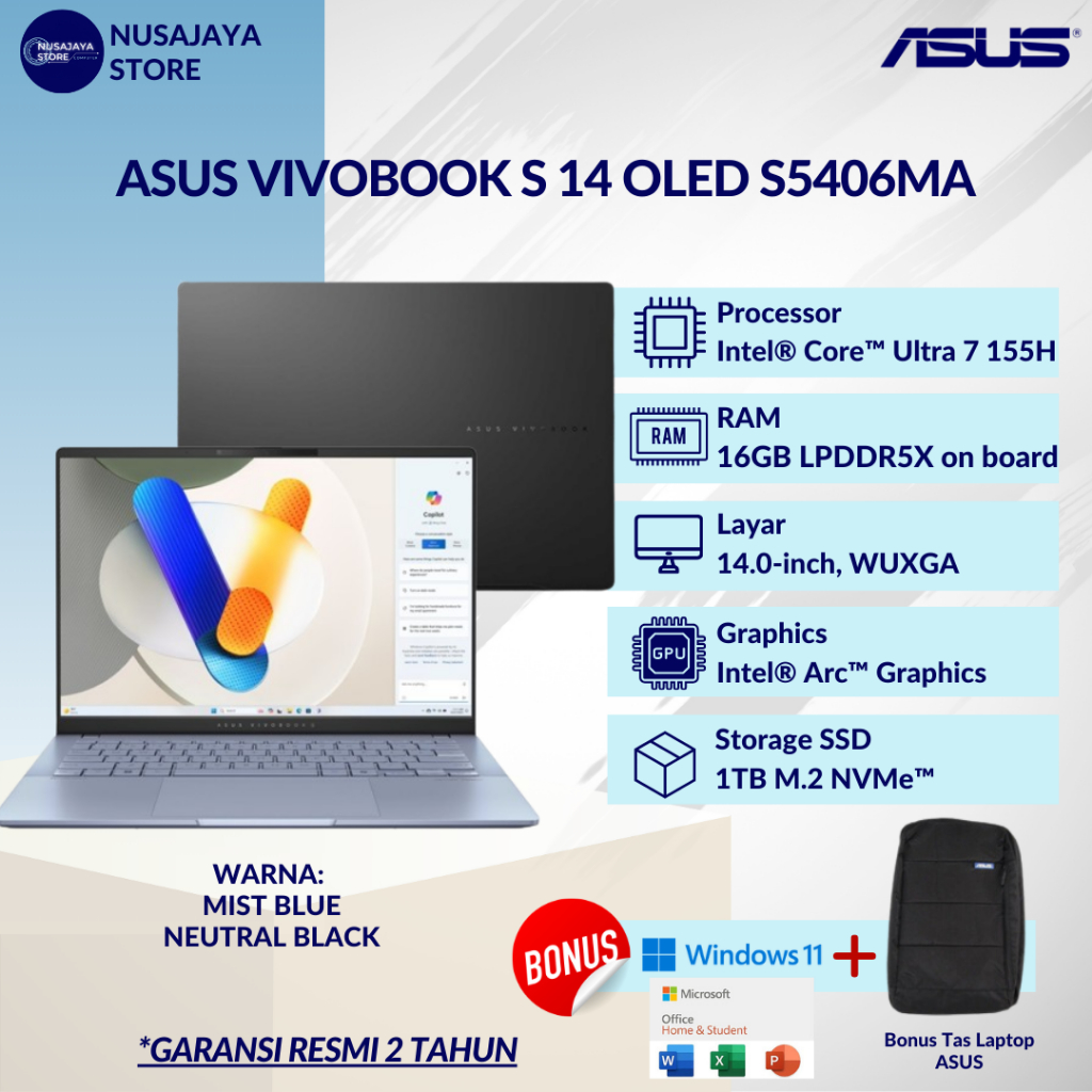 Jual ASUS Vivobook S 14 OLED S5406MA Ultra 7-155H 16GB 1TB 14" Arc ...