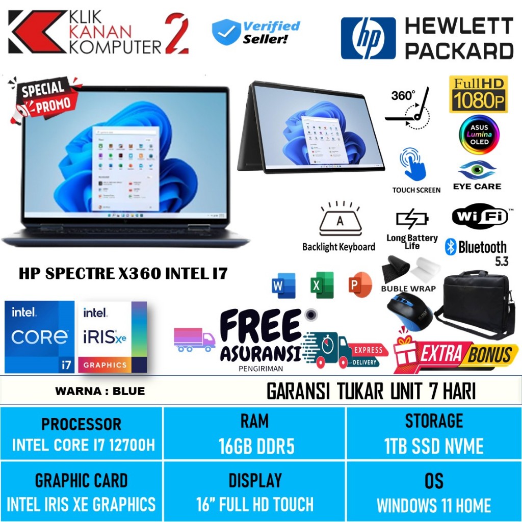 Jual LAPTOP ULTRABOOK 2IN1 HP SPECTRE X360 16 INTEL I7 12700H 16GB 1TBB ...