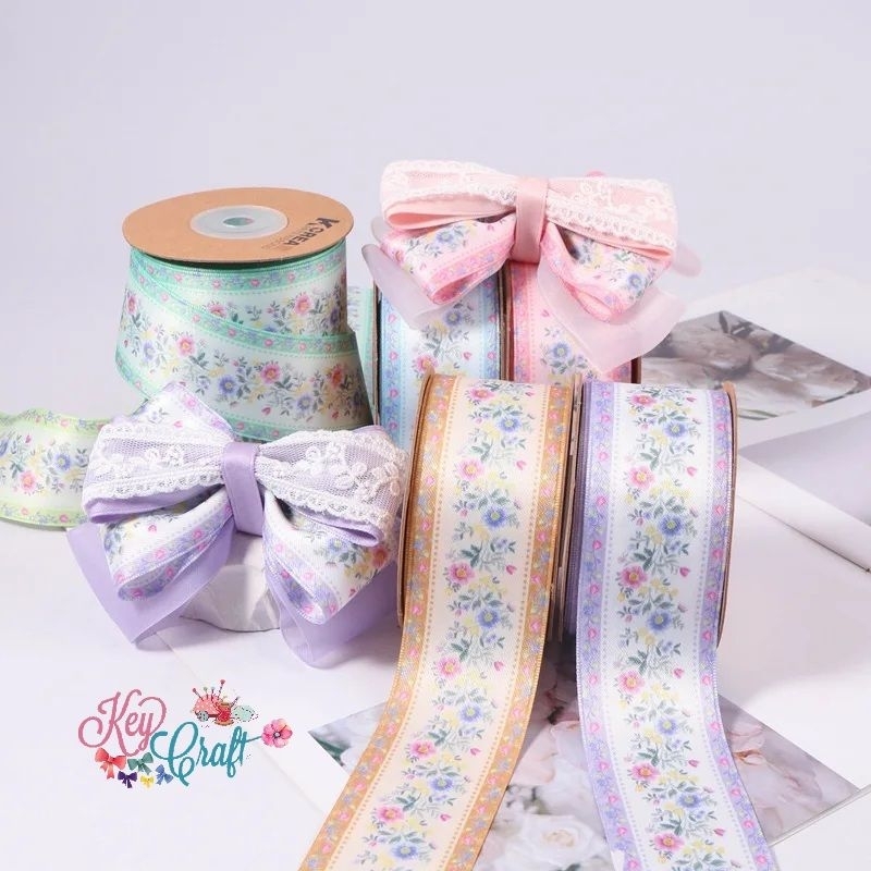 Jual Pita Satin korea double side motif flower size 3,8cm (1yard ...