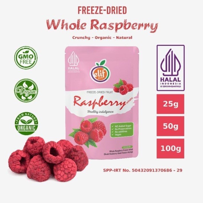 Jual Freeze Dried Raspberry Whole Crisp Buah Raspberry Kering Utuh - 25 ...