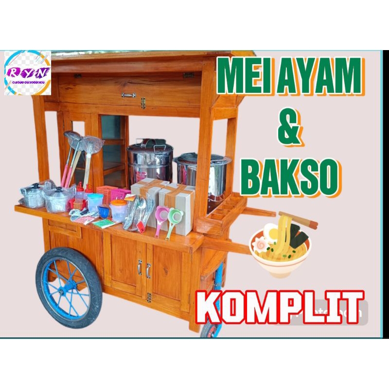 Jual GEROBAK MIE AYAM BAKSO KOMPLIT RODA TIGA | Shopee Indonesia