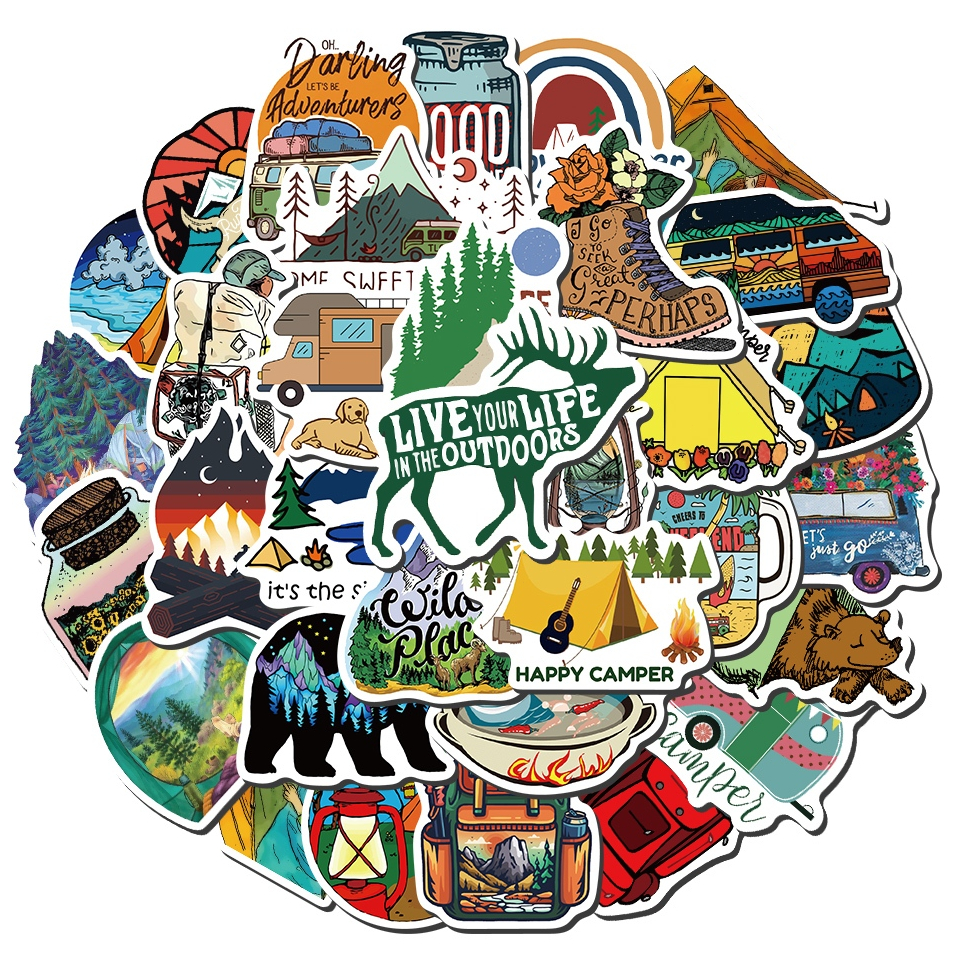 Jual [50PCS]Stiker Pack Lucu Hijau Mendaki Gunung Stiker Hutan Berkemah ...