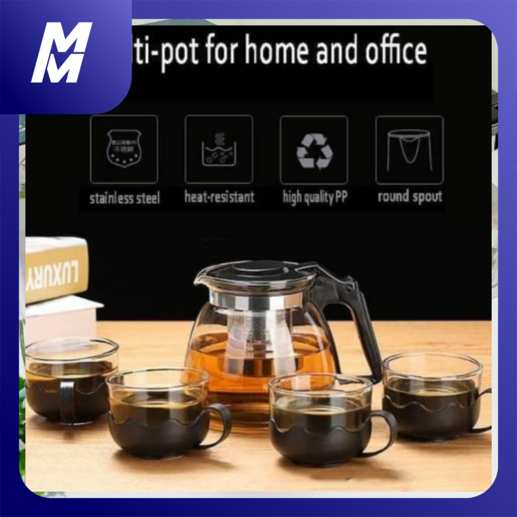 Jual MM - Instant/Same Day Teapot Teko Set Gelas Kaca + Saringan Hitam ...