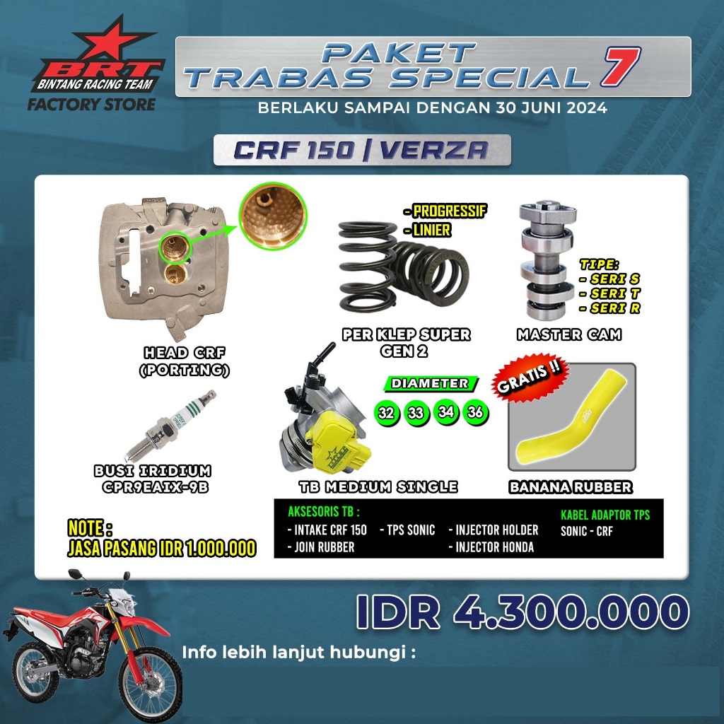 Jual PAKET TRABAS SPECIAL 7 CRF 150/VERZA BORE UP BRT - HEAD ALBRONZE + PER KLEP + MASTERCAM ...