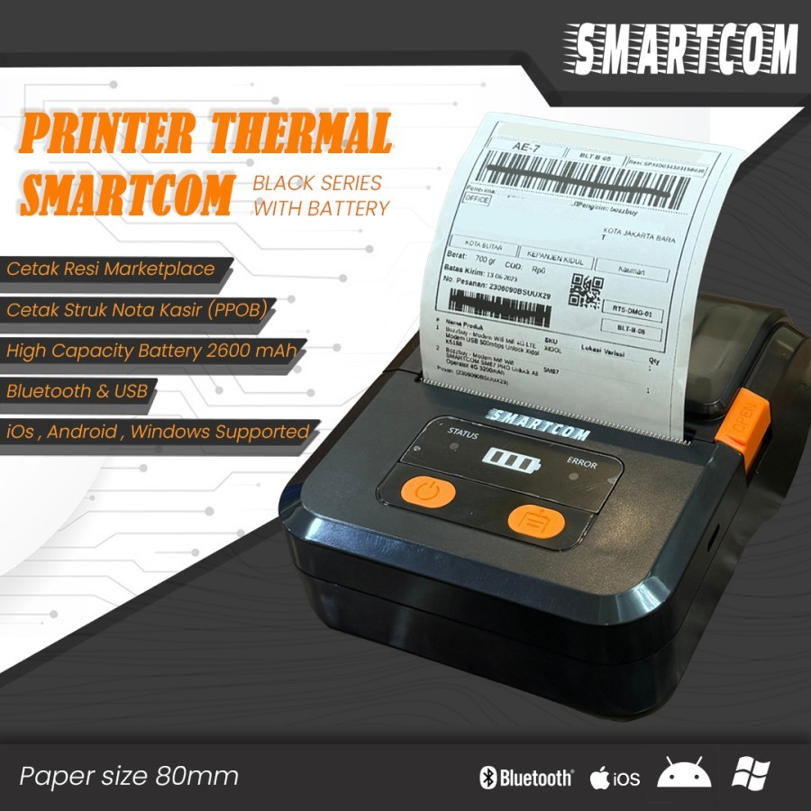 Jual SMARTCOM ~ Printer Thermal Bluetooth 80mm Cetak Resi Alamat Struk ...