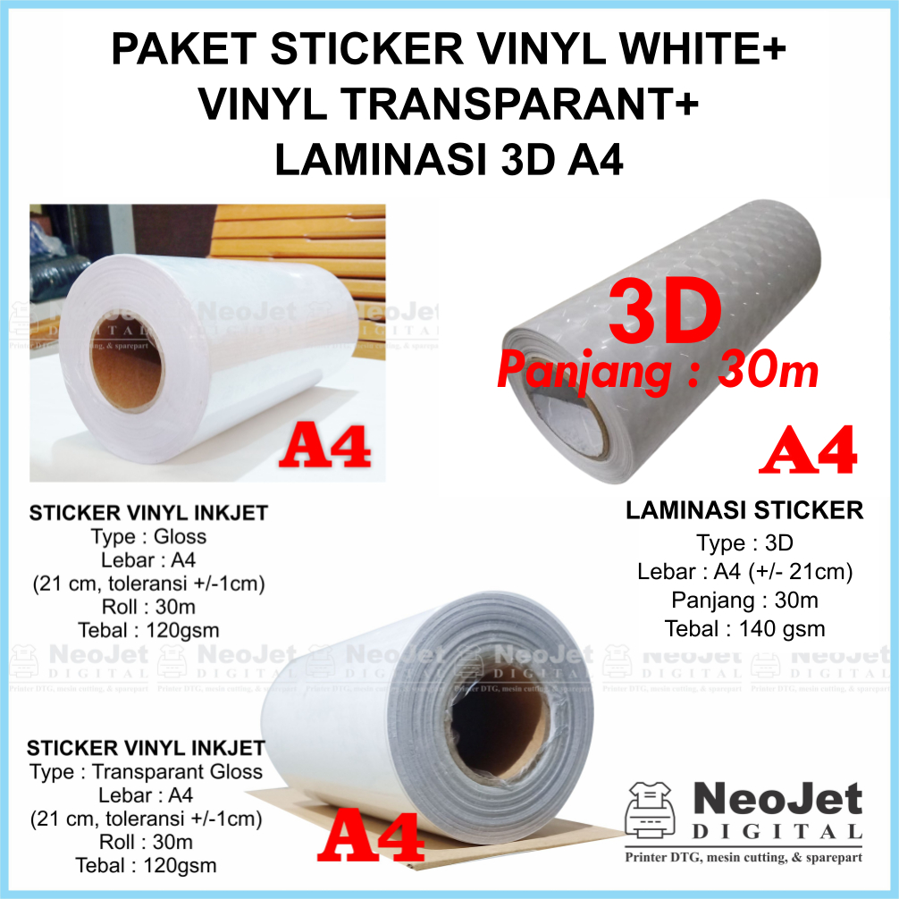 Jual Paket sticker vinyl inkjet putih white transparan laminasi dingin ...