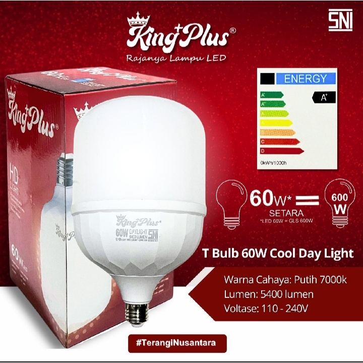 Jual LAMPU LED KING PLUS 60W Cahaya Putih 60 Watt Garansi Resmi 1 Tahun - Type JUMBO Dus Merah ...