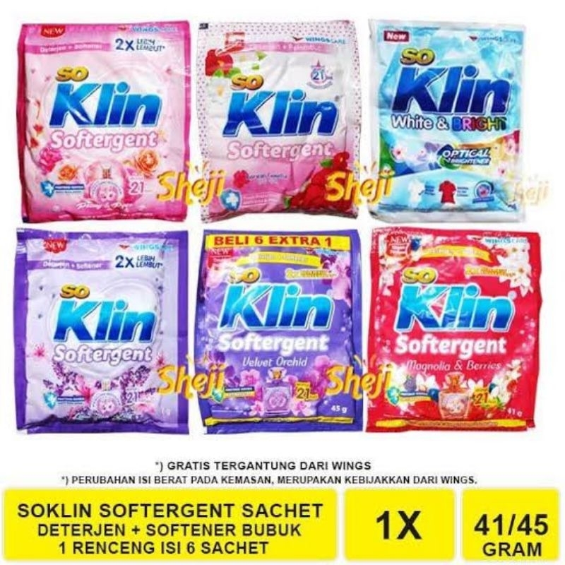 Jual SO KLIN SOFTERGENT POWDER DETERJEN NETTO 6 PCS X 41 GR | Shopee ...