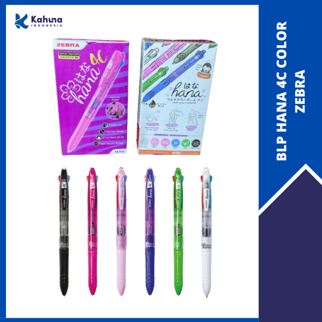 Jual BALLPOINT | BOLPEN | PULPEN ZEBRA HANA 4C Warna-Warni 4 Warna ...