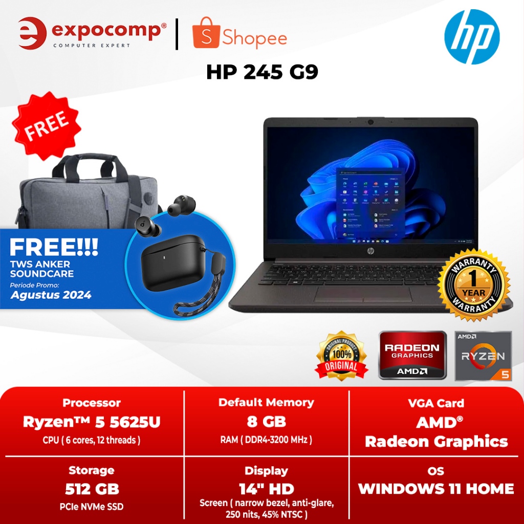 Jual Hewlett Packard HP 245 G9 SILVER RYZEN 5 5625U 8GB 512GB WIN11 ...