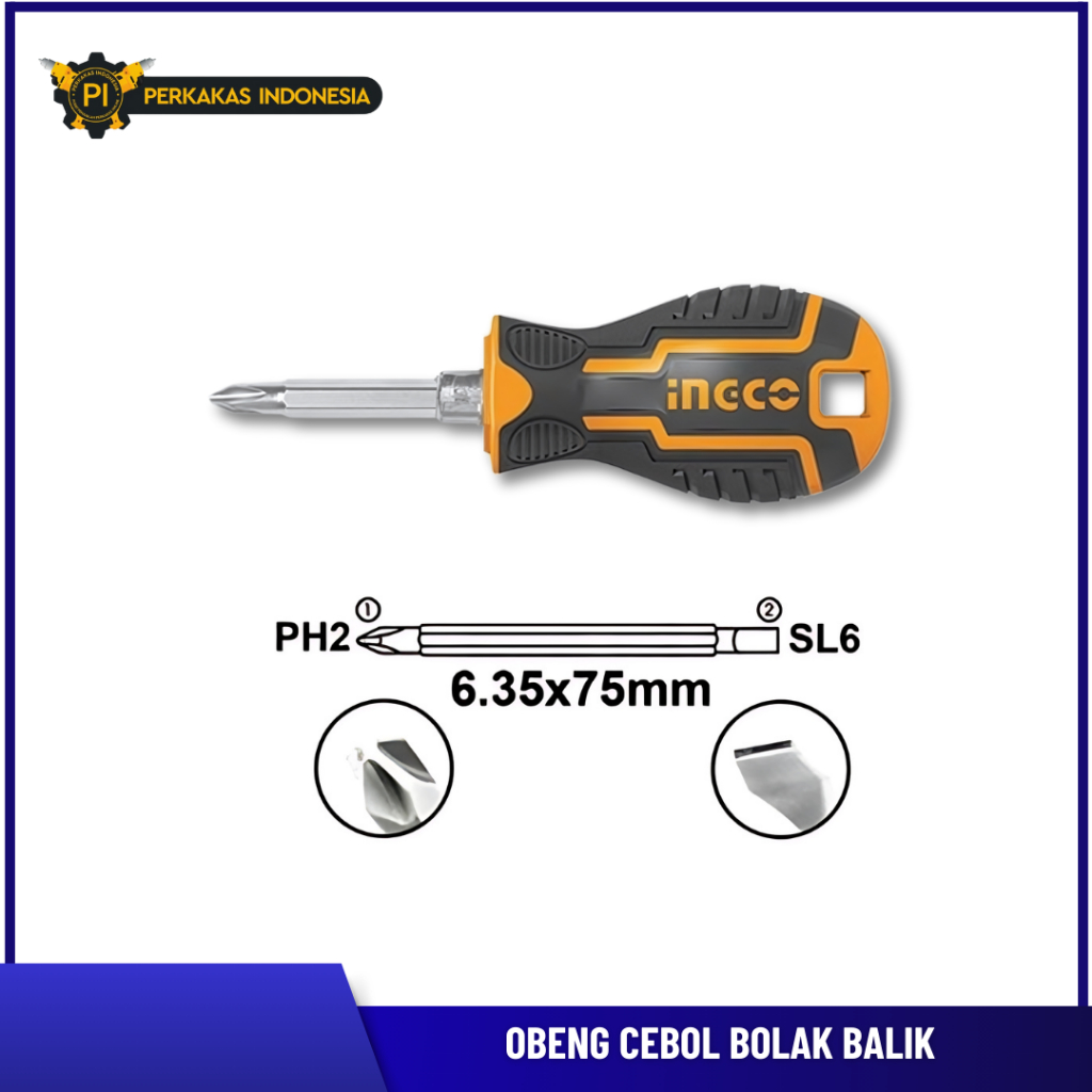 Jual Obeng Cebol Bolak Balik Plus Minus INGCO AKISD0202 Cr-V 2in1 PH2 ...