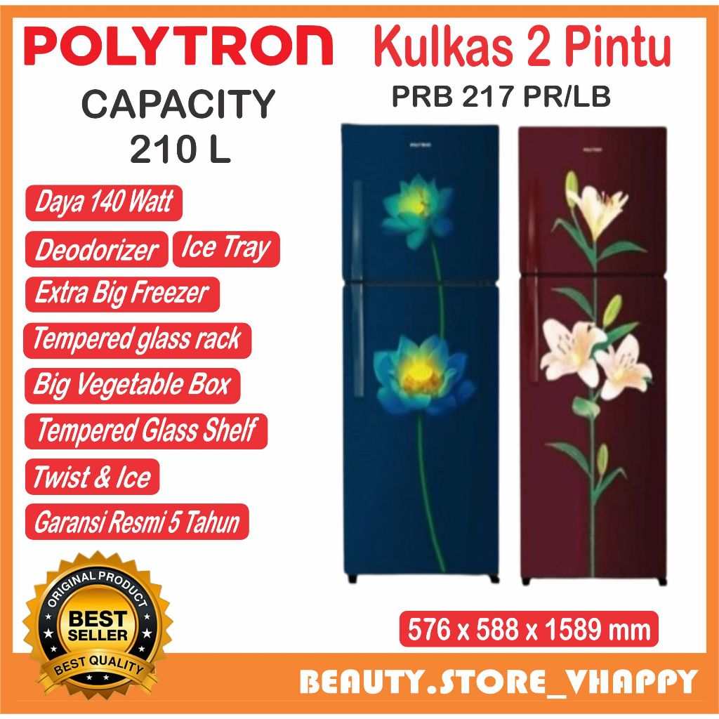Jual Kulkas Polytron 2 Pintu Metallic 210 liter PRB 217 PR/LB | Shopee ...