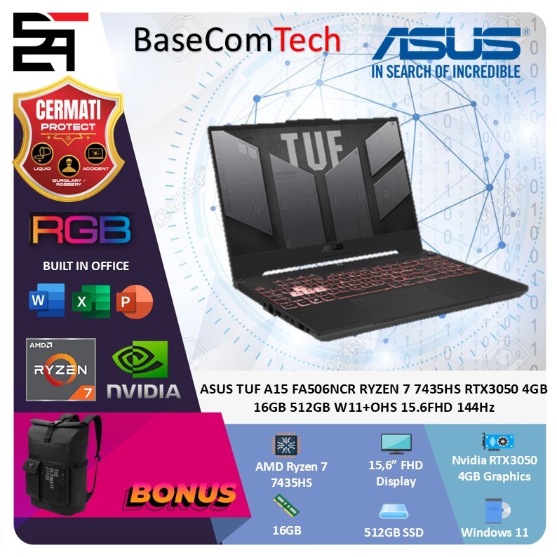 Jual Asus TUF A15 FA506NCR Ryzen 7 7435HS RTX3050 4GB Ram 16GB 512GB ...