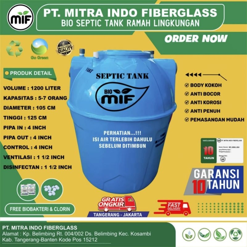 Jual septic tank 1200 liter.Biotech,Biotaff,Biofil,Biotank,Biomif ...