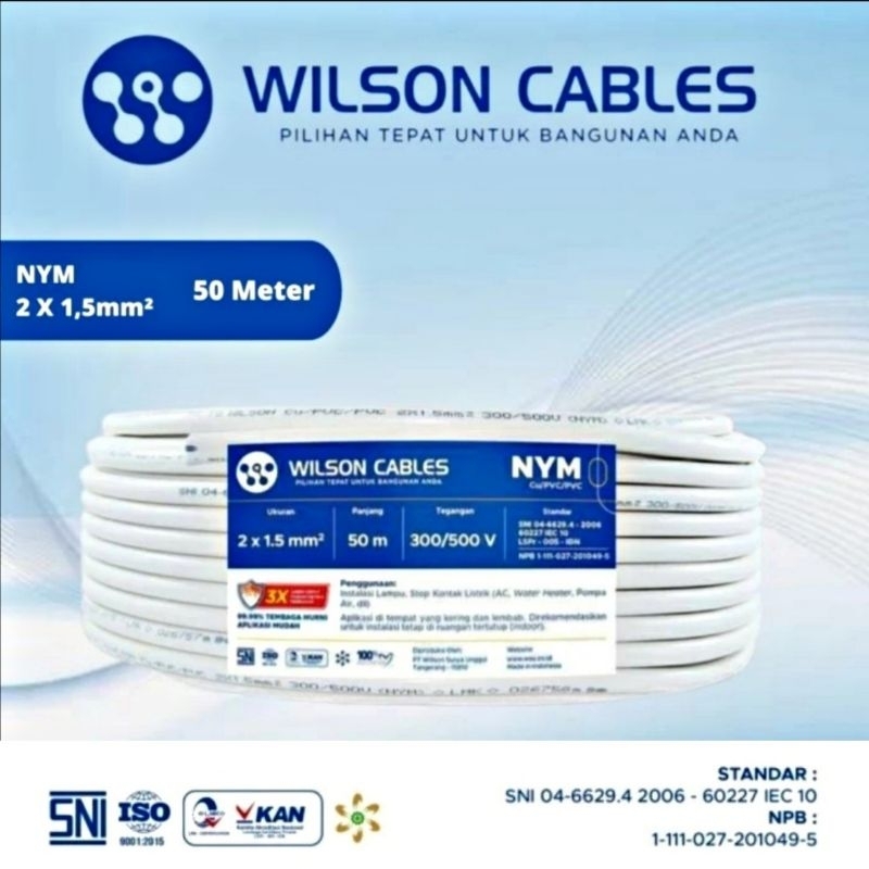 Jual Kabel Listrik Wilson NYM 2x1.5 Kawat Tembaga 50 Meter | Shopee ...