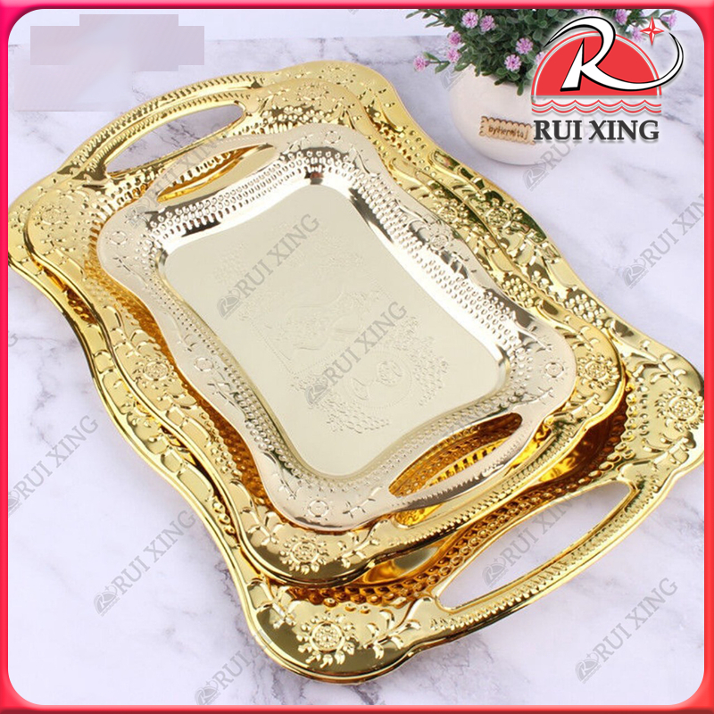 Jual RUIXING Nampan/ Baki Arab Emas / Baki Stainless Steel Emas Kuning ...