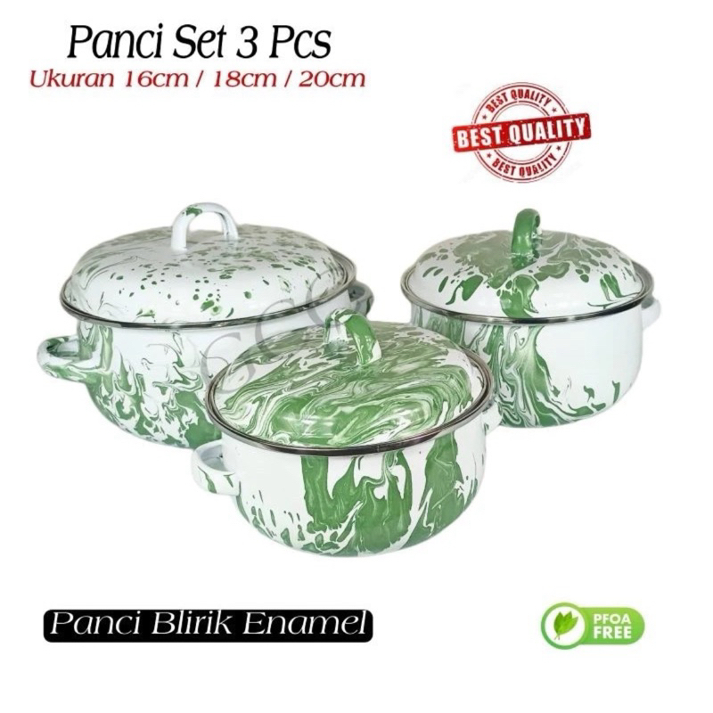 Jual panci set enamel blirik burik isi 3pcs model jadul/ panci jadoel ...