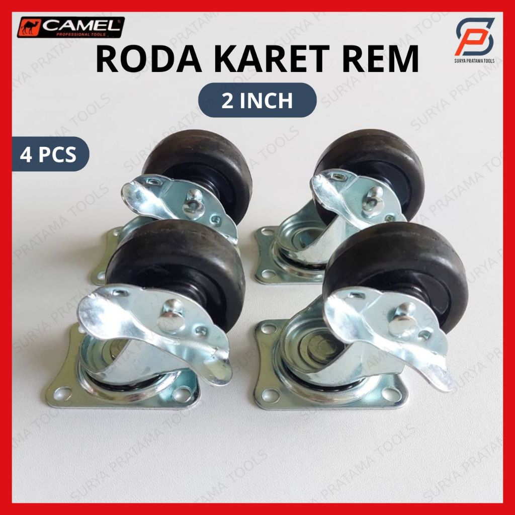 Jual Roda Etalase Karet Rem 2 Inch 1 Set 4 Pcs Roda Caster Gepeng Karet ...