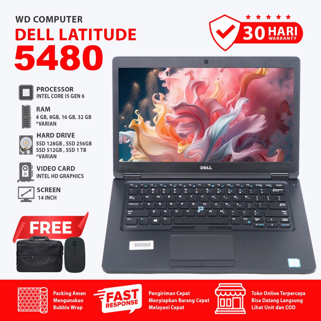 Jual Laptop Dell Latitude 5480 Intel Core i5 Gen 6 Hitam Layar 14inch Bonus Tas dan Mouse ...
