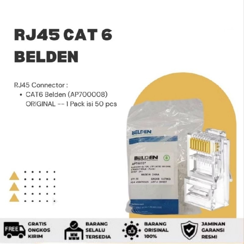 Jual RJ45 BELDEN CAT 6 Connector UTP / LAN AP700008 ORIGINAL PACK [ isi ...