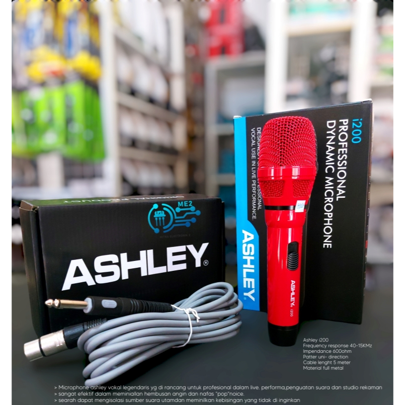 Jual Microphone Karaoke Kabel ASHLEY Dynamic i 200 Original warna Merah ...